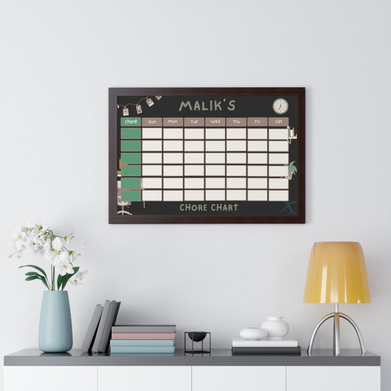Personalized Custom Framed Chore Chart horizontal, Reusable Chore Chart ...