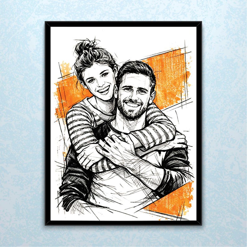 FAST DELIVERY Custom Pencil Sketch Portrait From Photo, Hand-drawn Wall ...