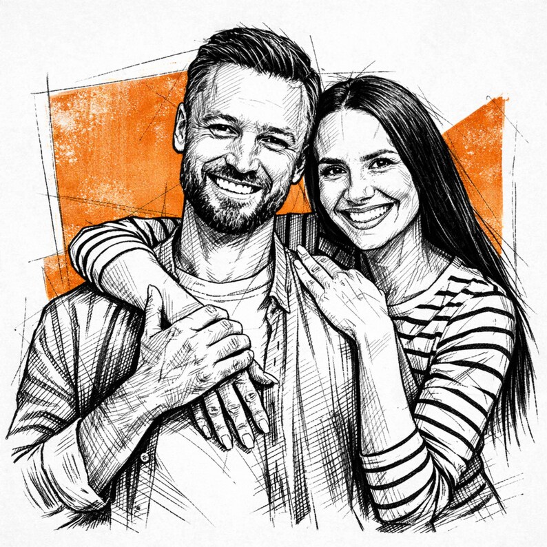 FAST DELIVERY Custom Pencil Sketch Portrait From Photo, Hand-drawn Wall ...