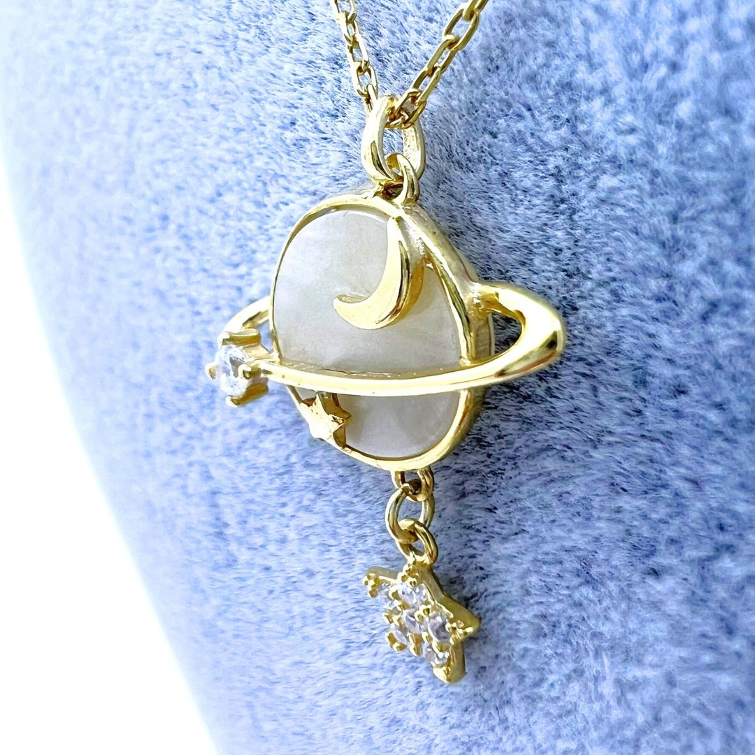 925 Sterling Silver Saturn Necklace - Zircon Stone Saturn Charm ...