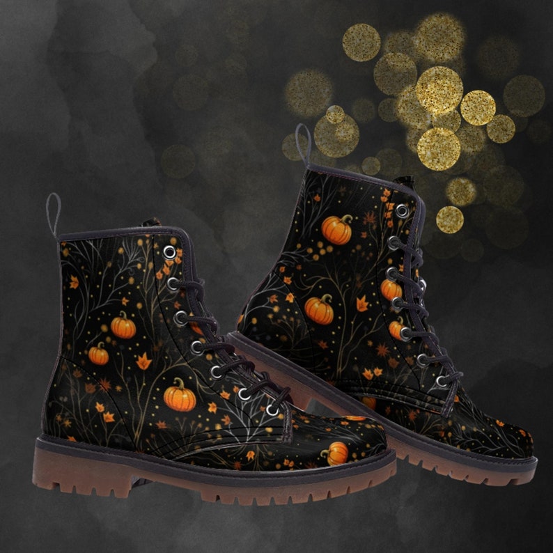 Tiny Pumpkins Leather Boots: Floral Fall Winter Light Boots, Halloween ...