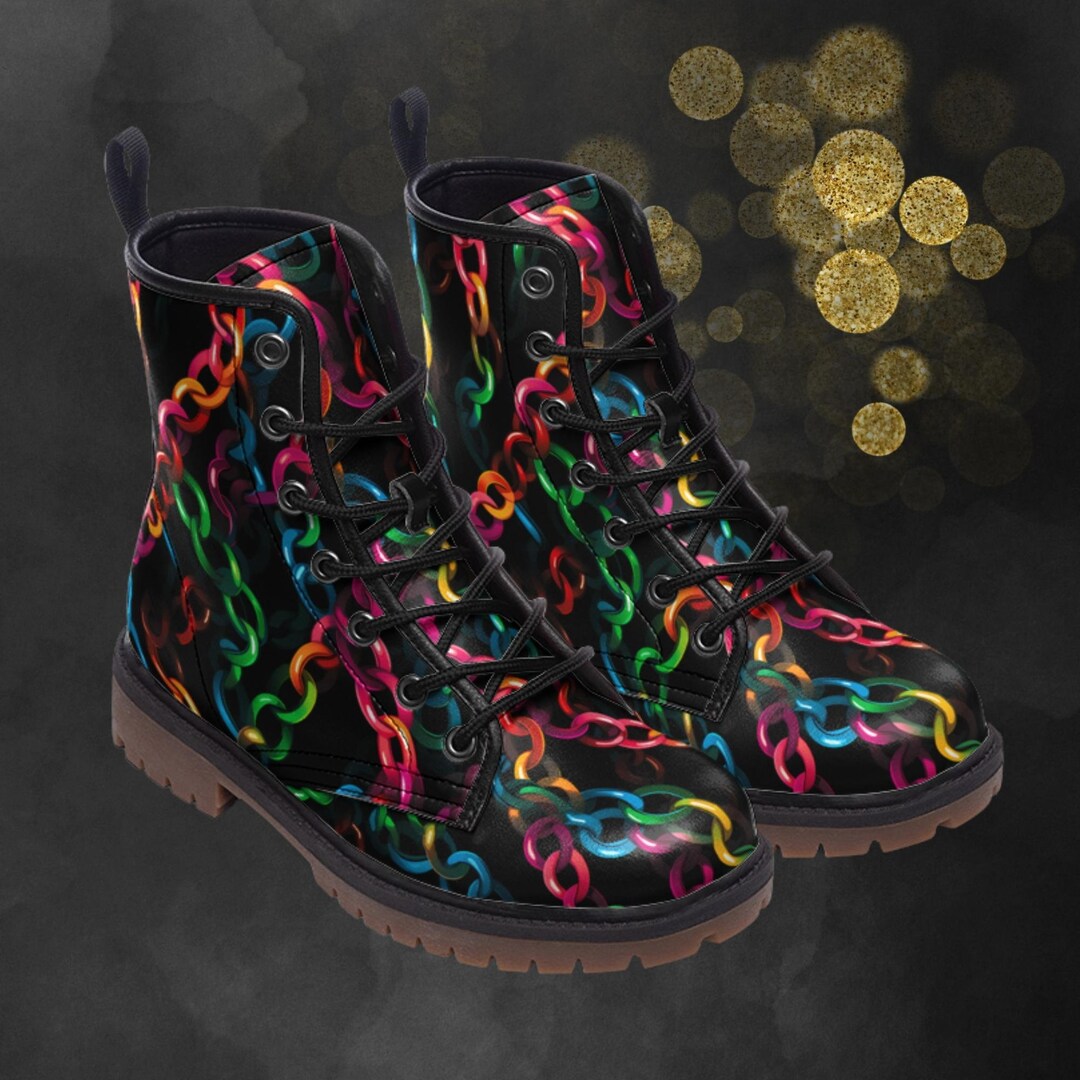 Colorful Neon Chains Boots, Spring Summer Fall Winter Light Leather ...