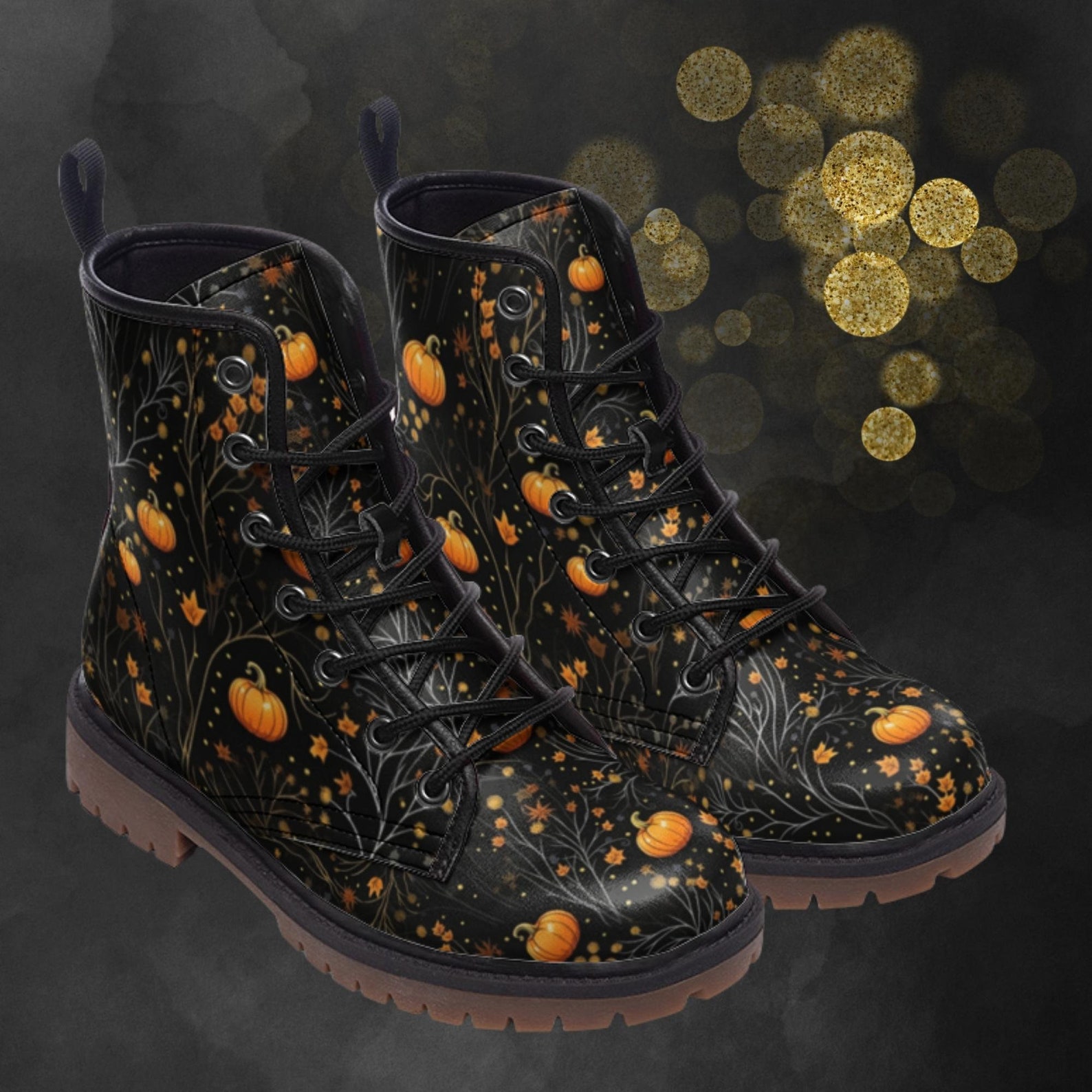 Tiny Pumpkins Leather Boots: Floral Fall Winter Light Boots, Halloween ...