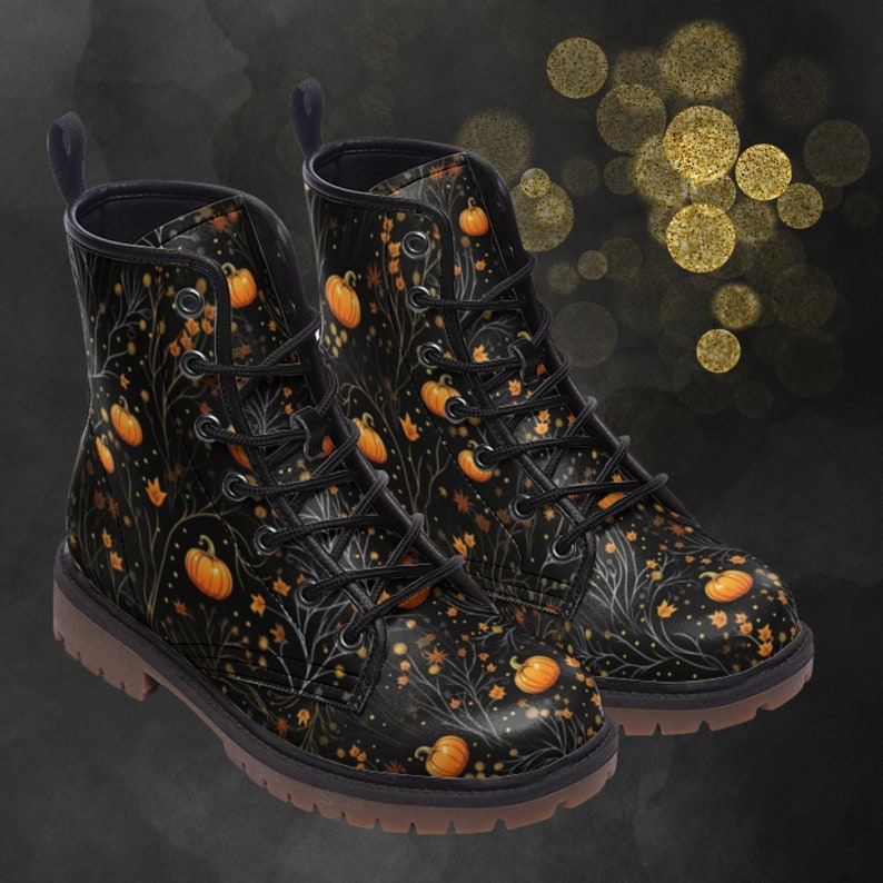 Tiny Pumpkins Leather Boots: Floral Fall Winter Light Boots, Halloween ...