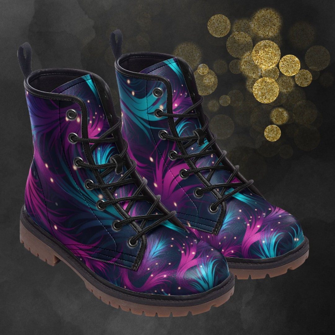 Firefly Fantasy Light Leather Boots, Unisex Purple Blue Painted Shoes ...