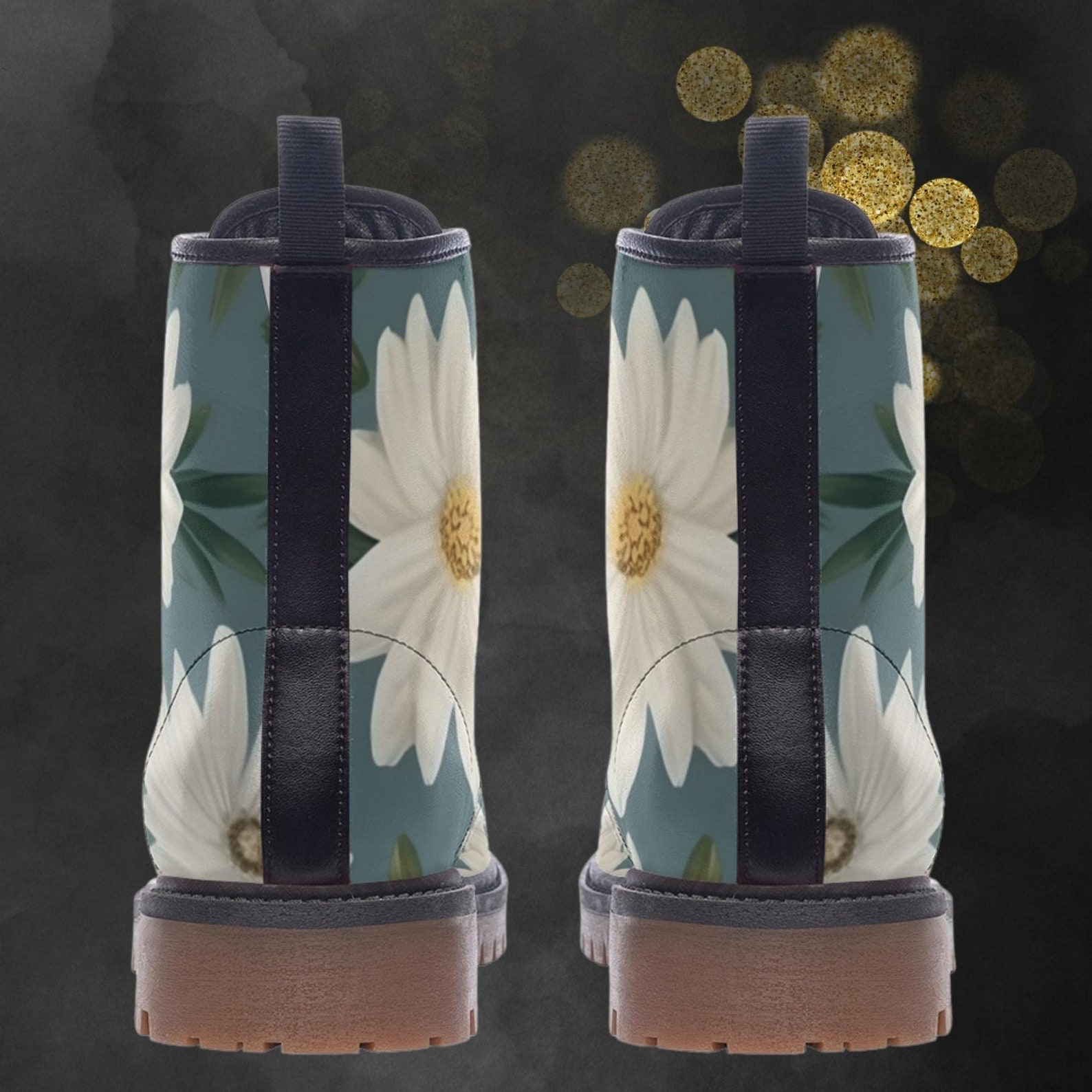 Daisy Spring Leather Boots: Floral Light Leather Painted Shoes With ...