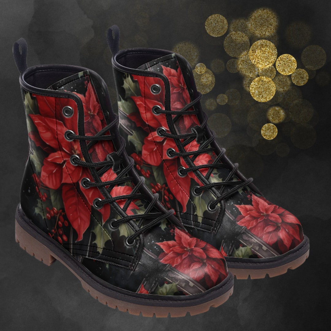 Poinsettia Flower "christmas Star" Light Leather Boots, Unisex Spring ...