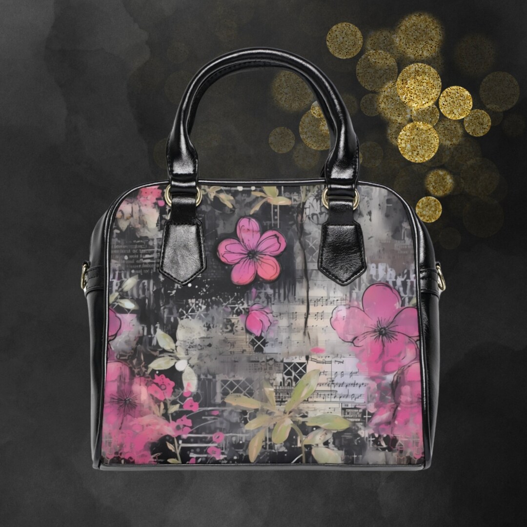 Pink Flower Grunge Shoulder Handbag, Pink Shoulder Handbags, Pink ...