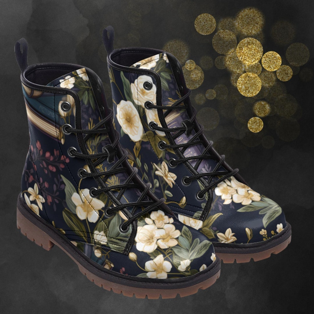 White Flowers Leather Boots: Floral Spring Summer Winter Light Boots ...