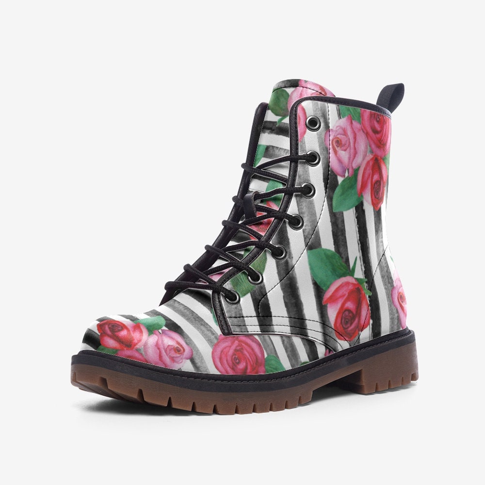 Pink Roses Leather Boots: Light Summer Spring Winter Boots, Punk ...