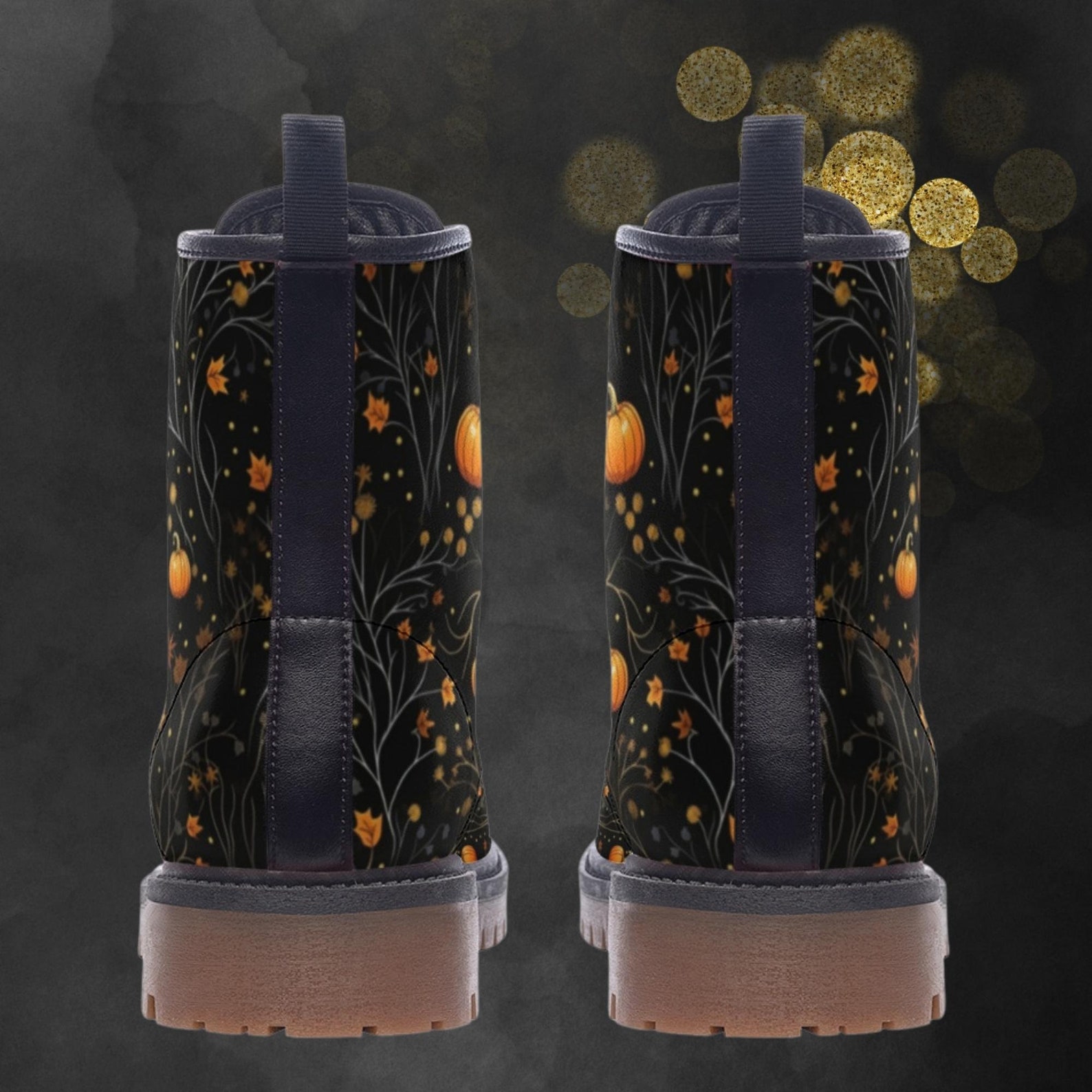 Tiny Pumpkins Leather Boots: Floral Fall Winter Light Boots, Halloween ...