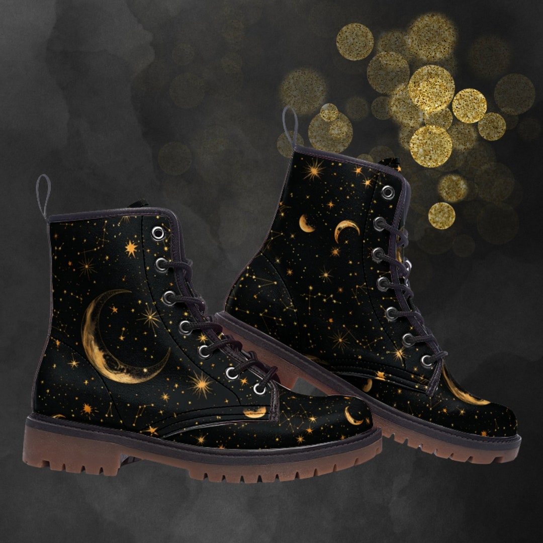 Moon & Stars Astronomy Constellations Leather Boots, Universe Painted ...