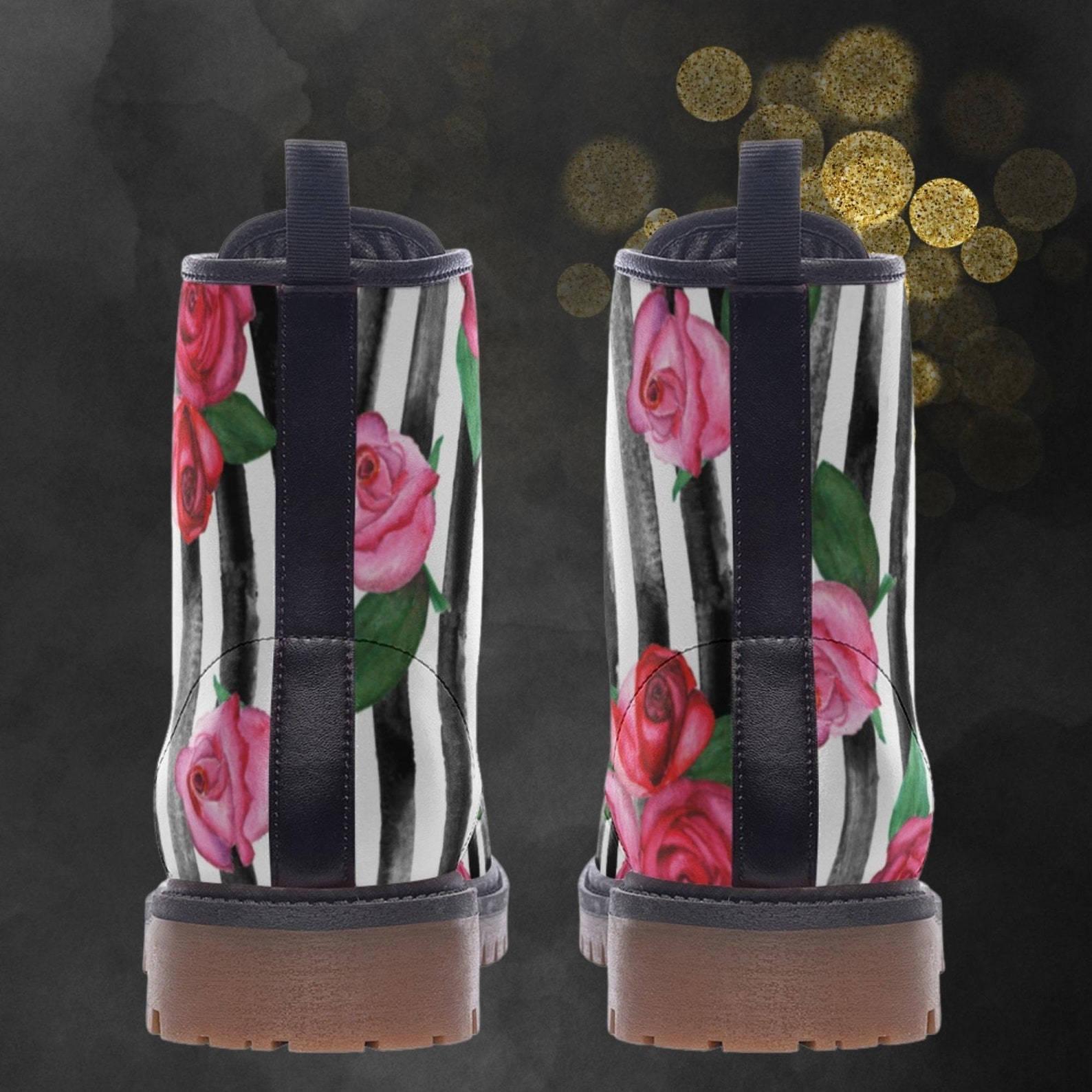 Pink Roses Leather Boots: Light Summer Spring Winter Boots, Punk ...