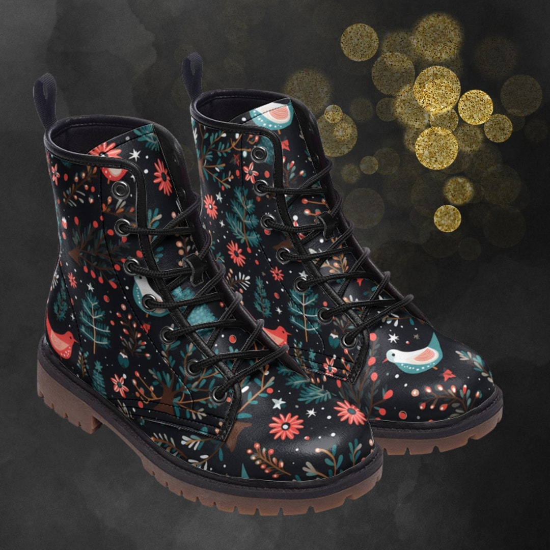 Cottagecore Light Leather Boots, Unisex Minimal Forest Painted Shoes ...