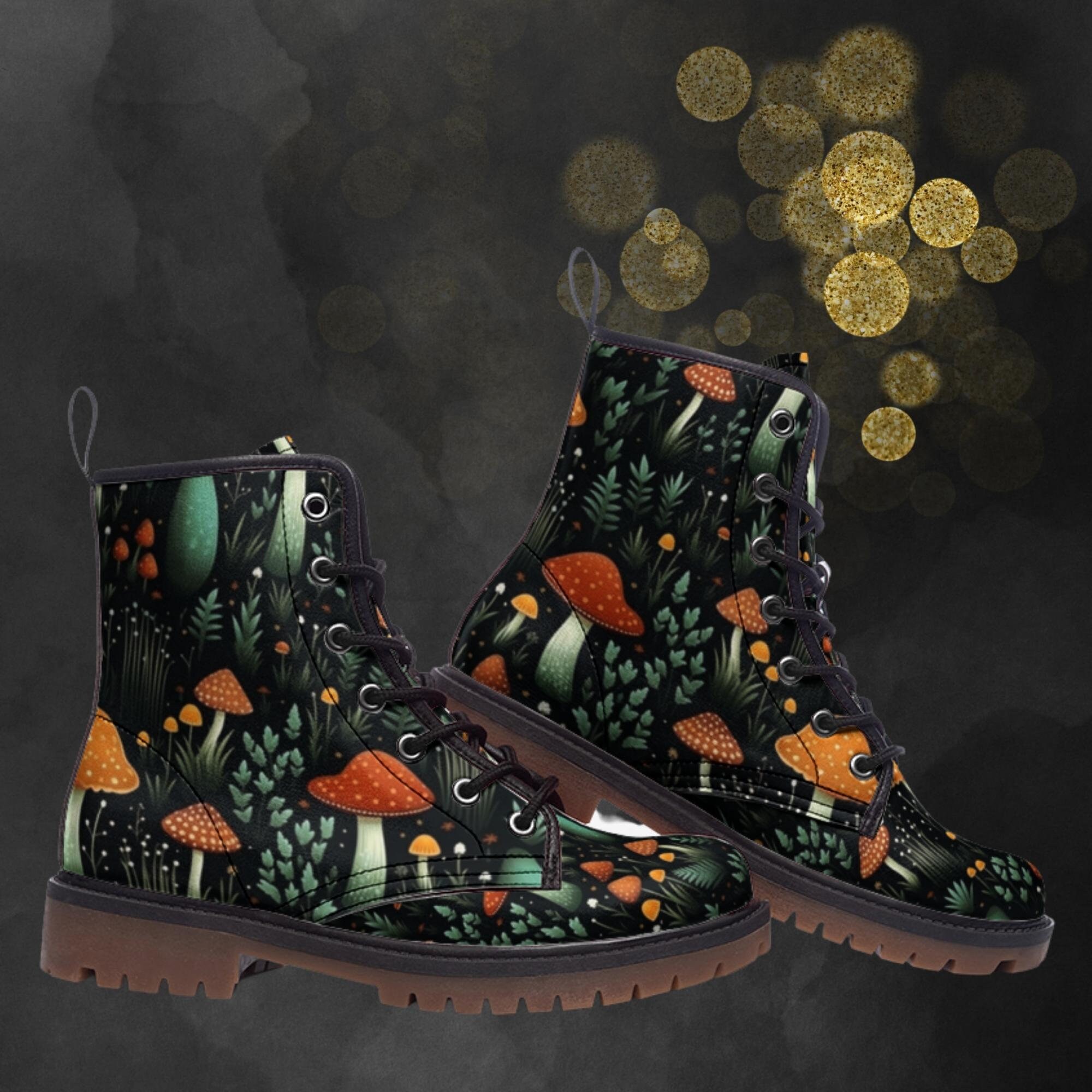 Earthtone Mushroom Leather Boots: Forest Mushrooms Fall Winter Boots ...