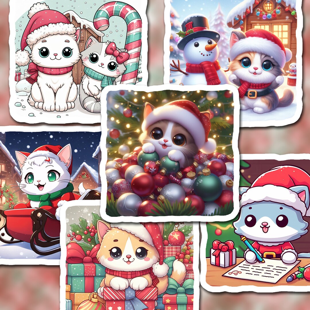 Cute Christmas Cat Stickers! 6-sticker Sheet Vol. 3; Vinyl Stickers for ...