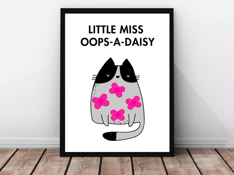 LITTLE MISS Clumsy Cat Printable Bright Pink Cat Poster Get Well Gift ...