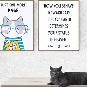 CUTE CAT With Glasses Reading Book Printable Bookworm Kitty Poster ...
