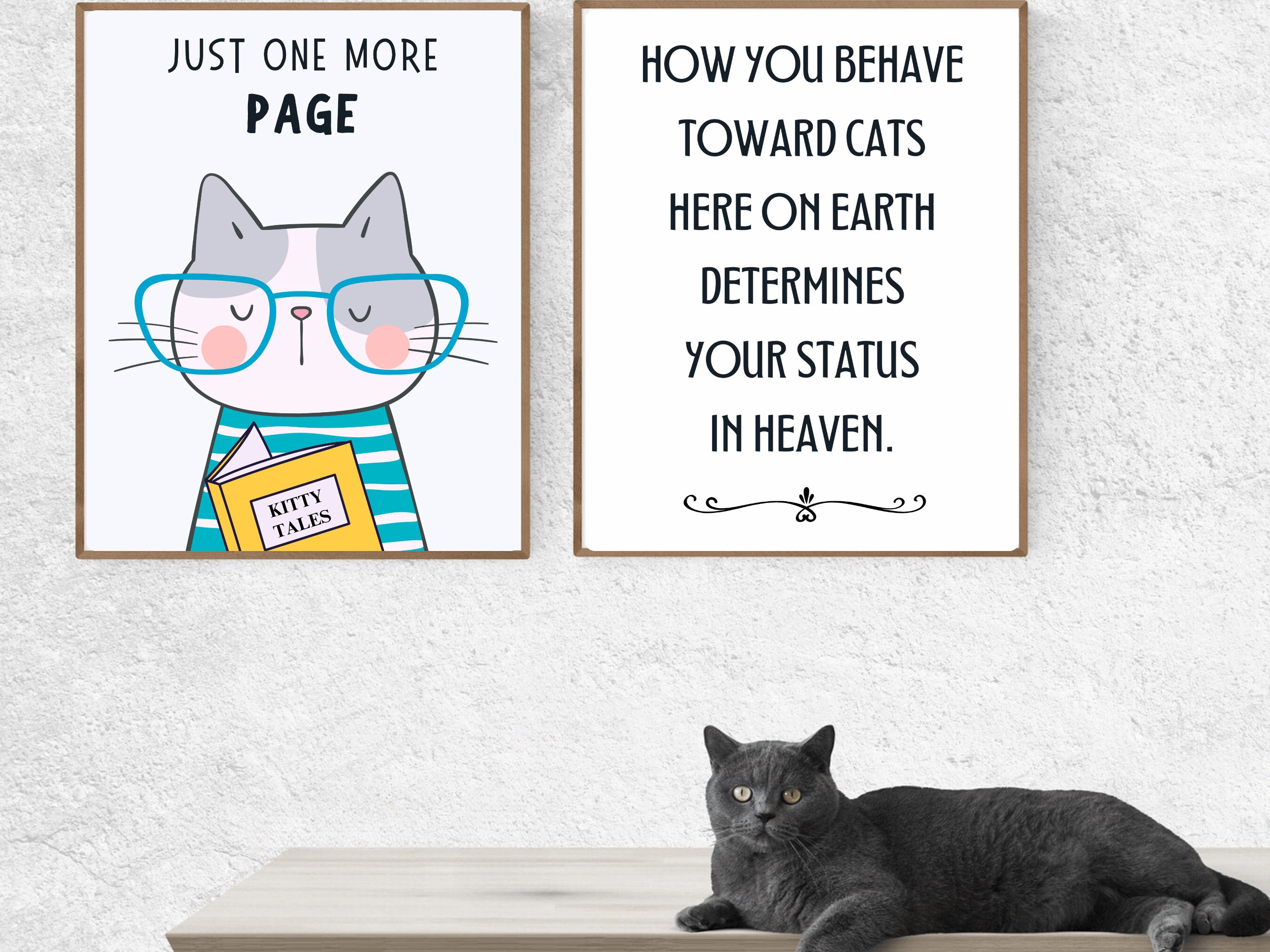 CUTE CAT With Glasses Reading Book Printable Bookworm Kitty Poster ...