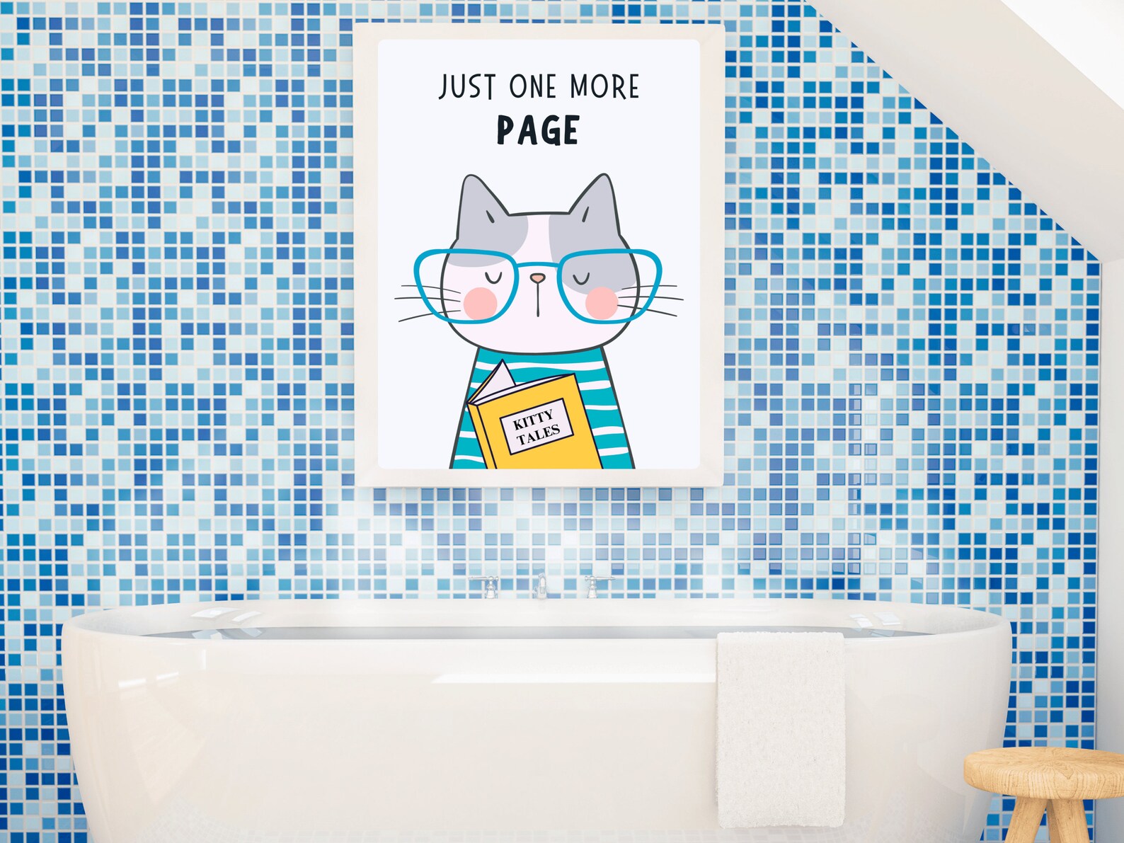 CUTE CAT With Glasses Reading Book Printable Bookworm Kitty Poster ...