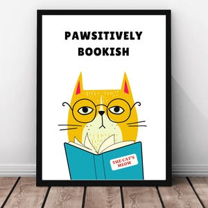 Pawsitively BOOKISH CAT Printable Reading Glasses Kitty Poster Bookworm ...