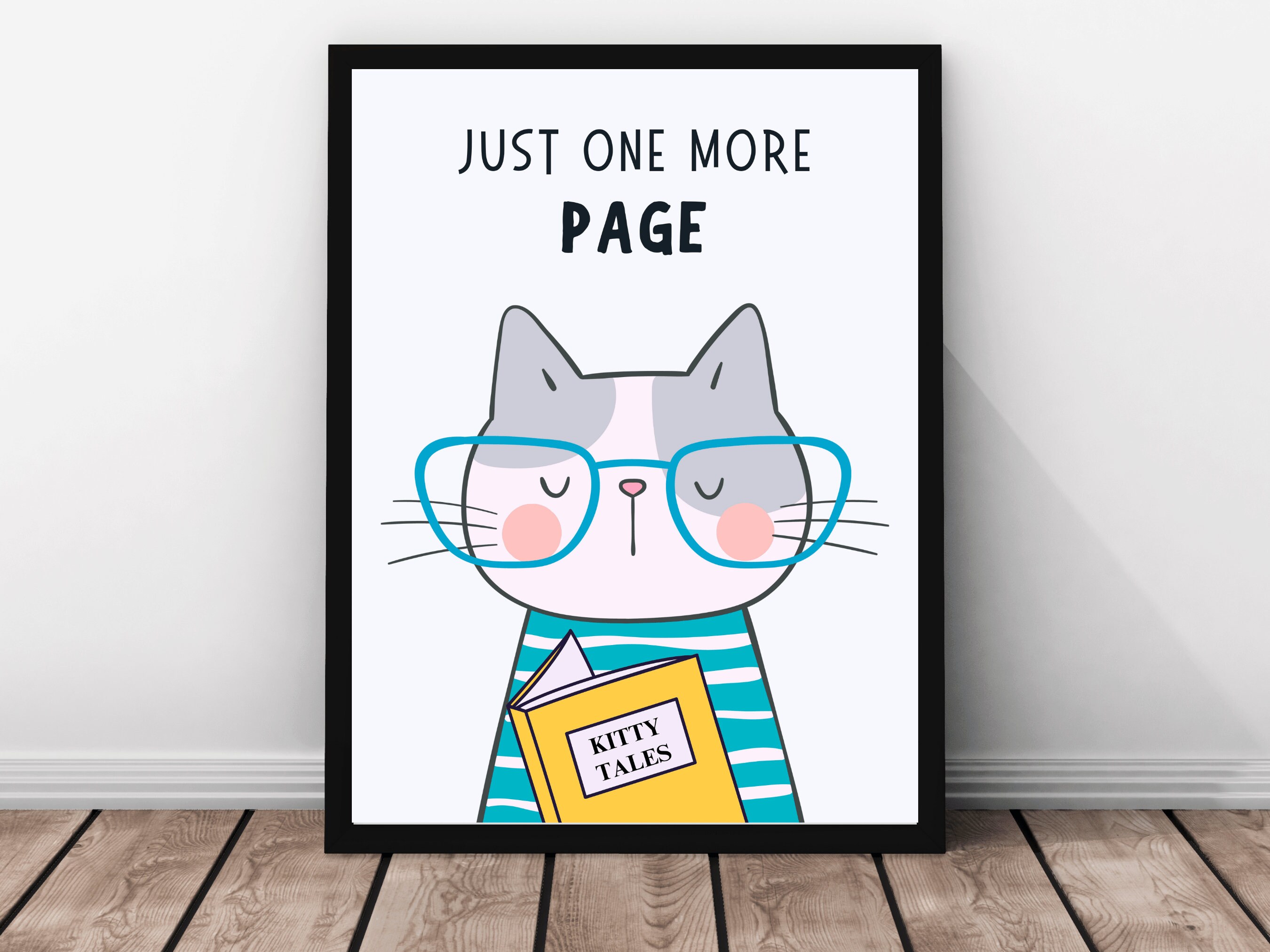 CUTE CAT With Glasses Reading Book Printable Bookworm Kitty Poster ...