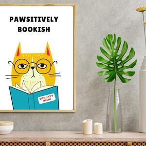 Pawsitively BOOKISH CAT Printable Reading Glasses Kitty Poster Bookworm ...