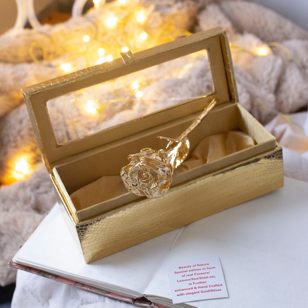 Gold Plated Rose Flower - Rose Flower With Golden Leaf - Artificial ...