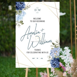 Elegant Blue Wedding Welcome Sign Board - Etsy