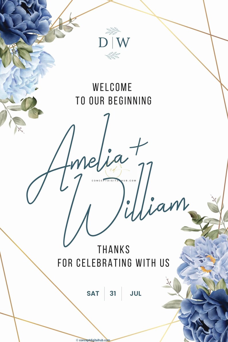Elegant Blue Wedding Welcome Sign Board - Etsy