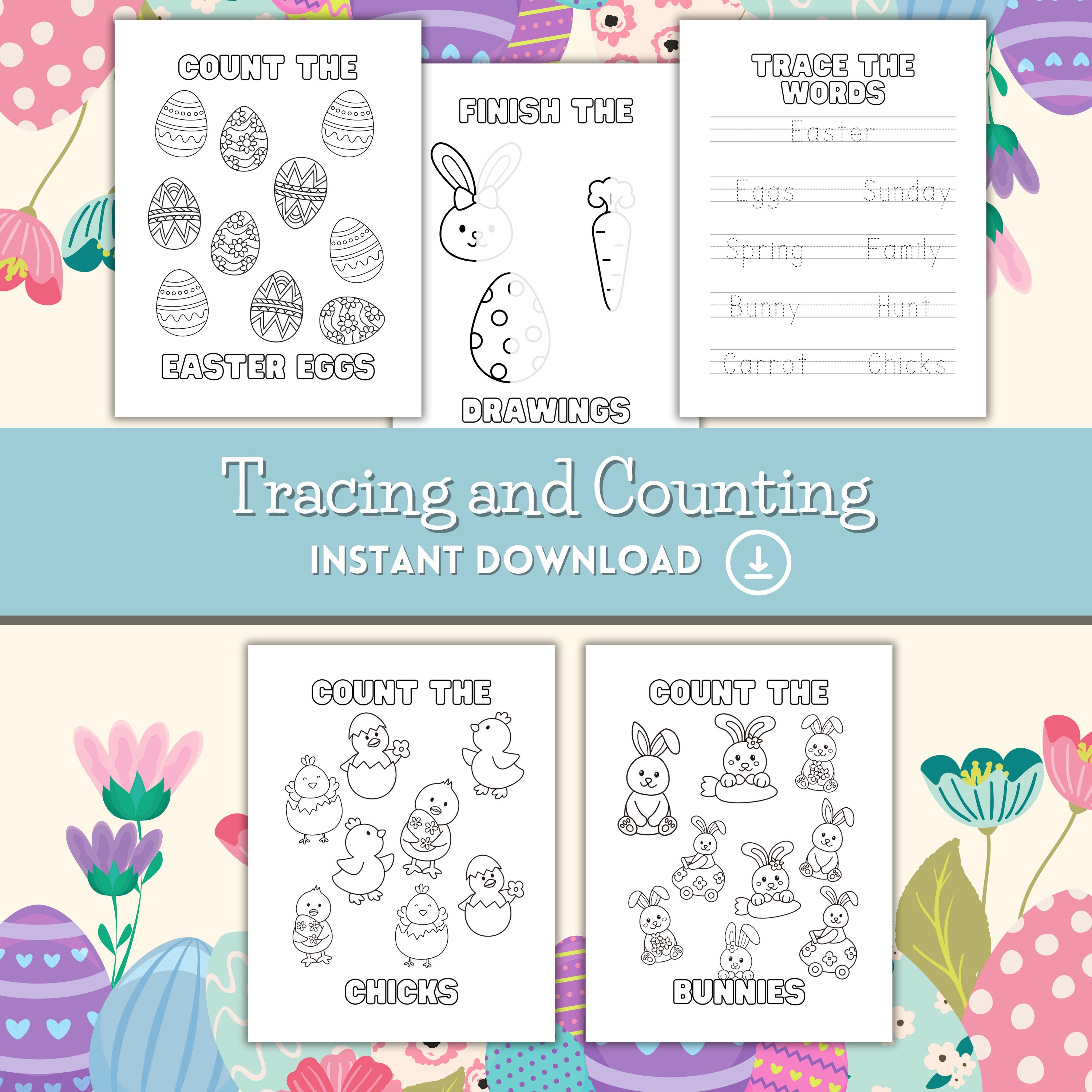 Easter Activity Book Word Search Tracing Counting Printable Busy Book ...