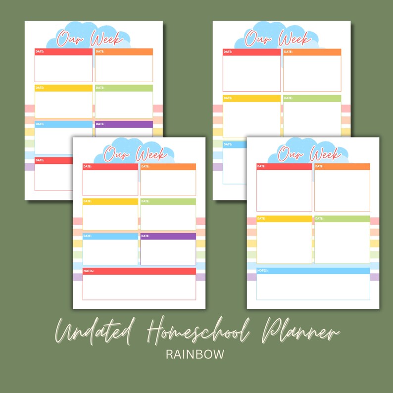 Rainbow Homeschool Planner Printable Undated - Etsy