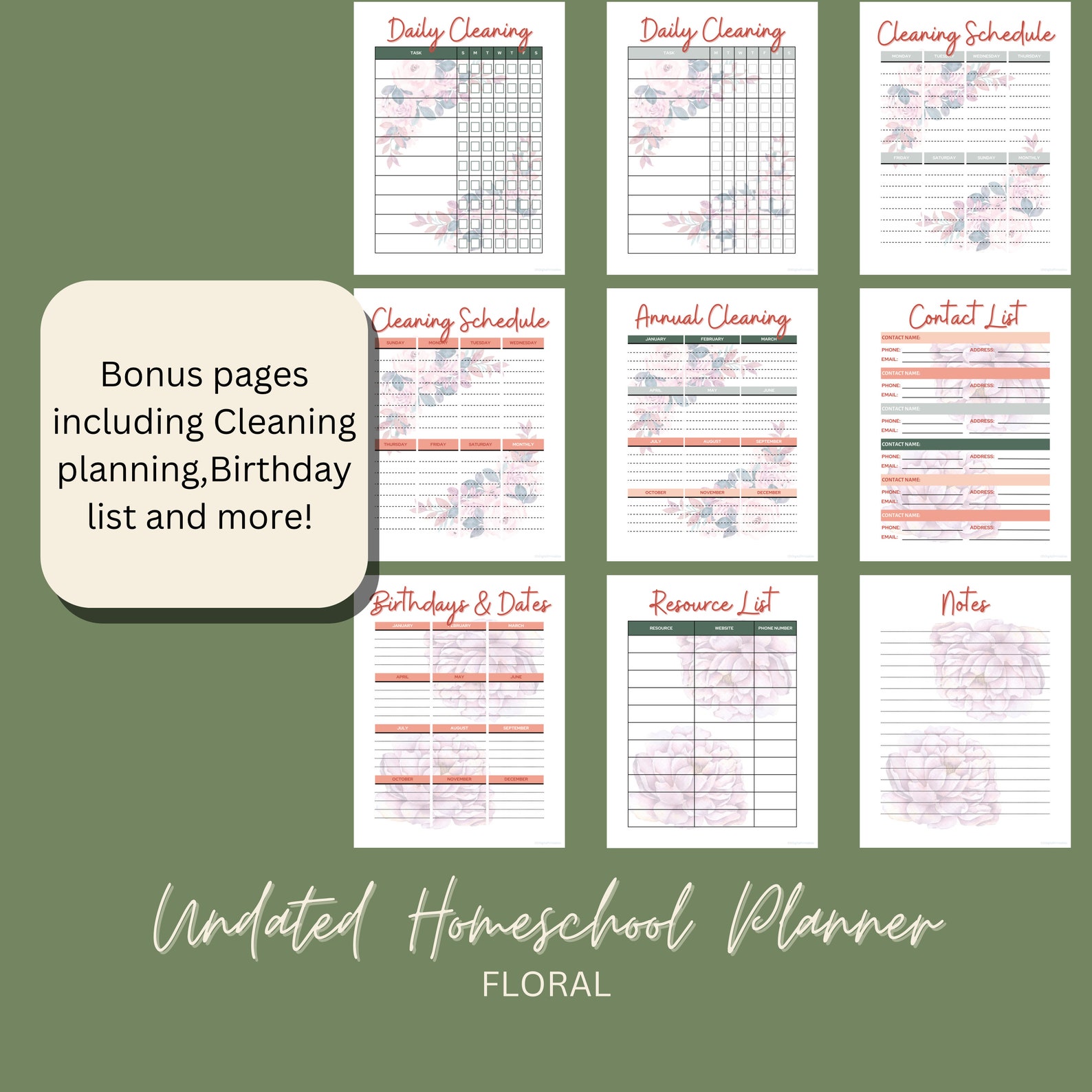 Homeschool Planner Printable | Floral | US Letter, A5, A4, 7x9.25 in ...