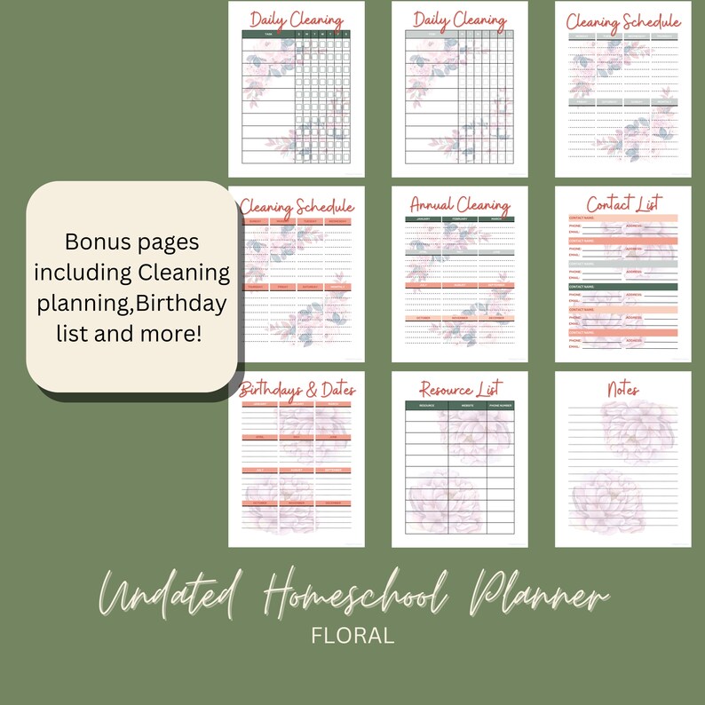 Homeschool Planner Printable | Floral | US Letter, A5, A4, 7x9.25 in ...