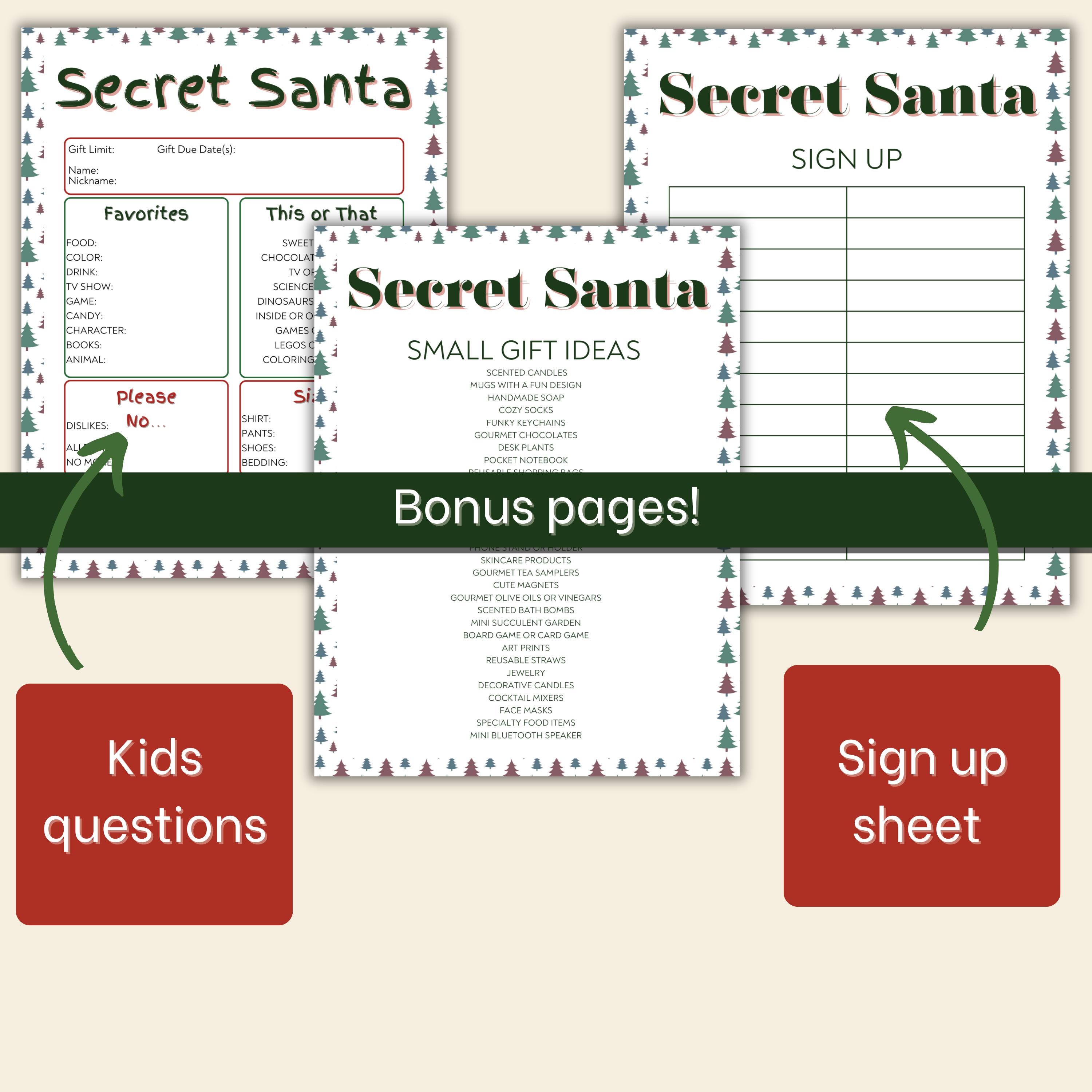 Secret Santa Questionnaire | Printable | Holiday Party Games | Family ...