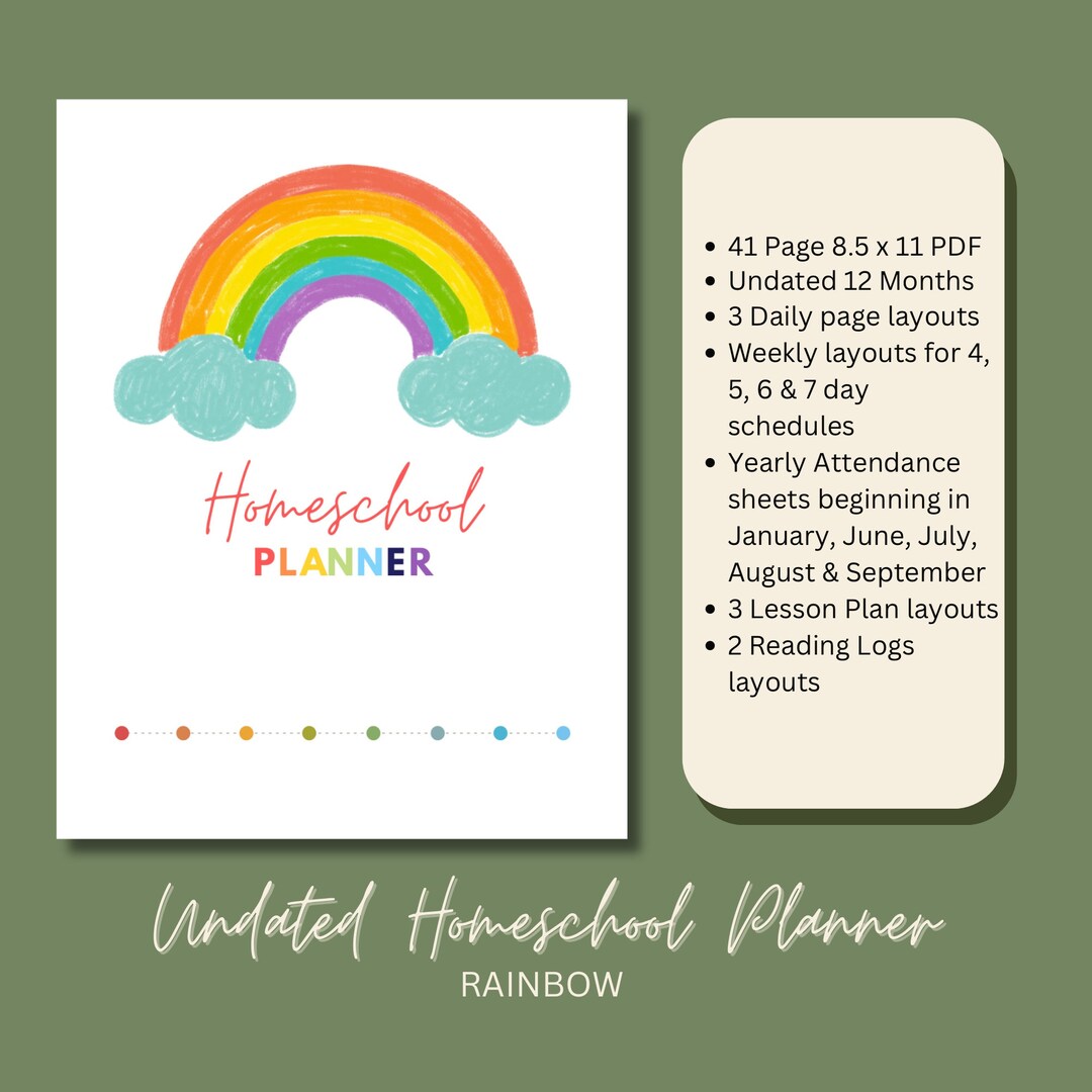 Rainbow Homeschool Planner Printable - Undated - Etsy