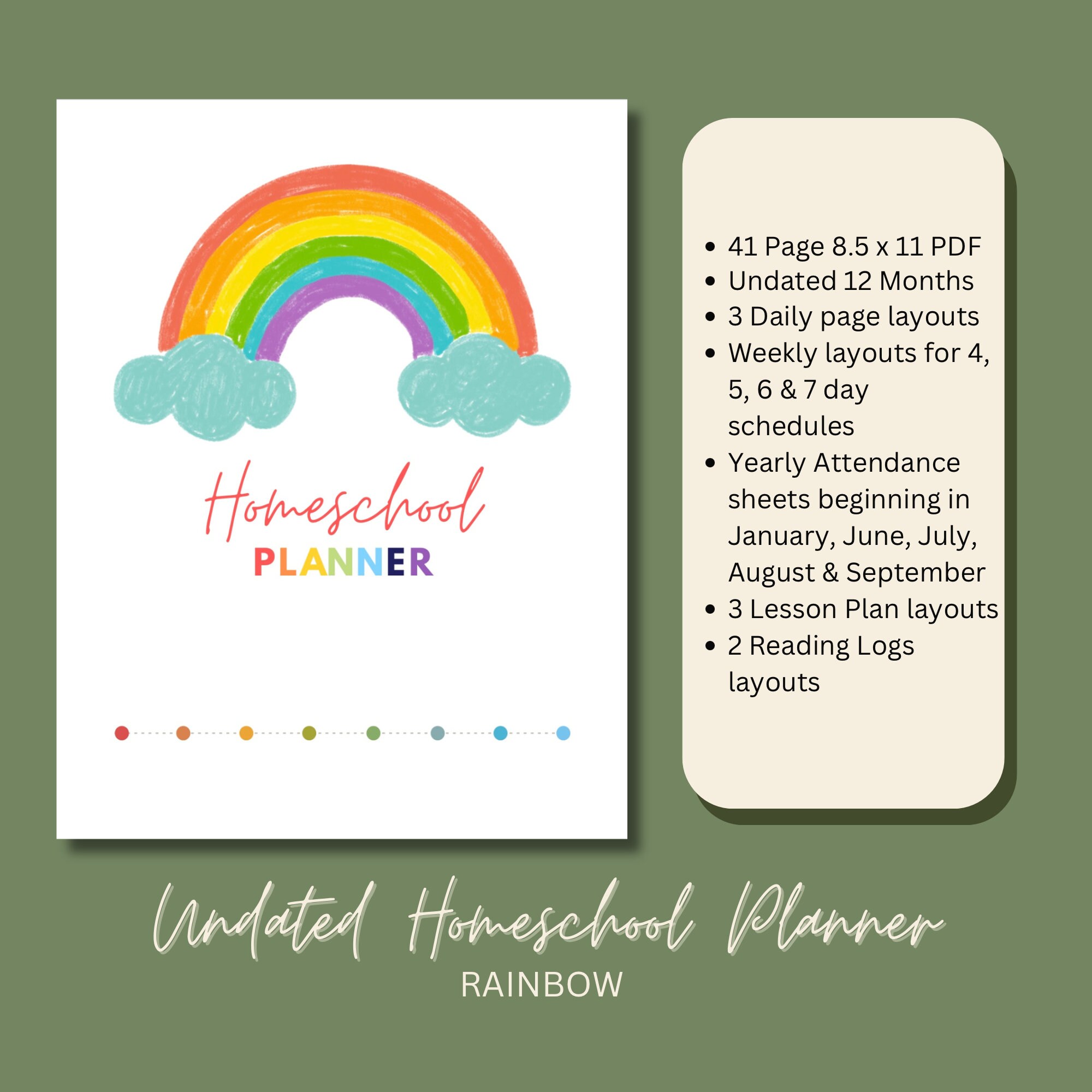 Rainbow Homeschool Planner Printable Undated - Etsy