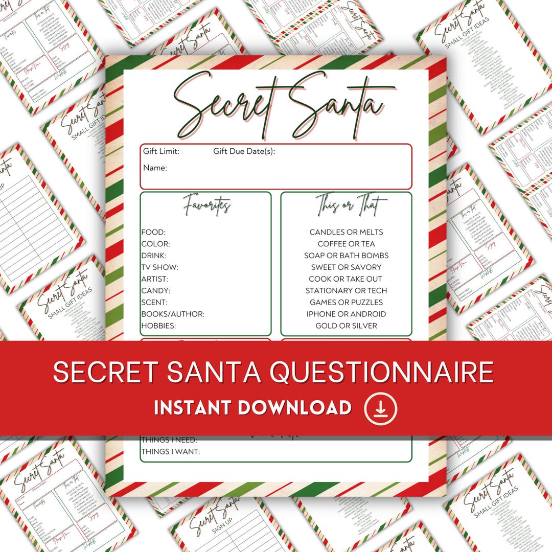 Secret Santa Questionnaire | Printable Secret Santa | 2 Print Options ...
