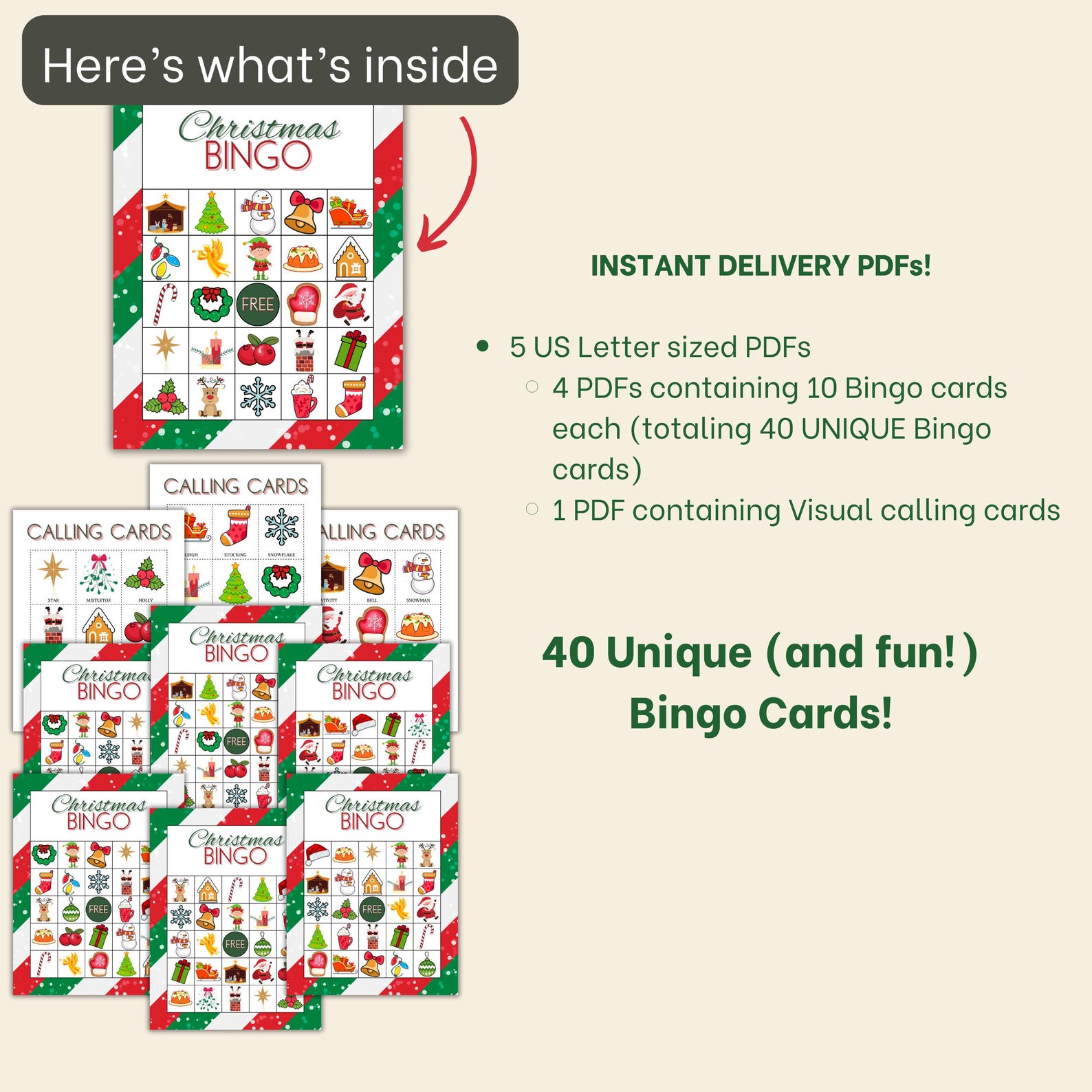 Christmas Bingo | 40 Unique Printable Bingo Cards | Christmas Games ...
