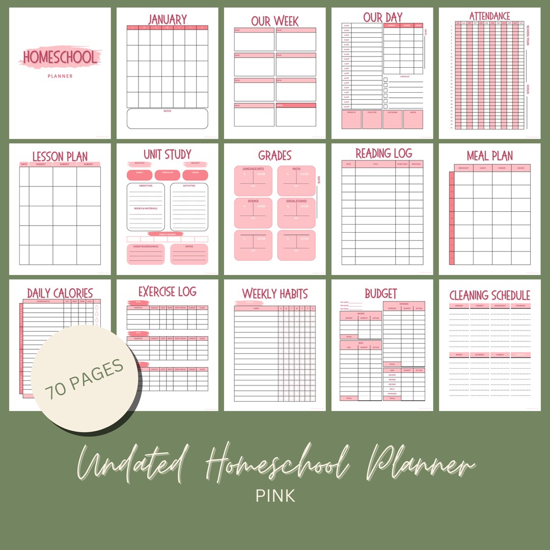 Pink Homeschool Planner Printable: Undated, All-in-one (PDF Print) - Etsy
