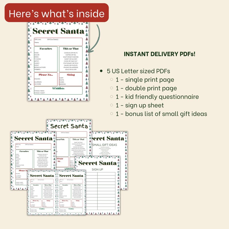 Secret Santa Questionnaire | Printable | Holiday Party Games | Family ...