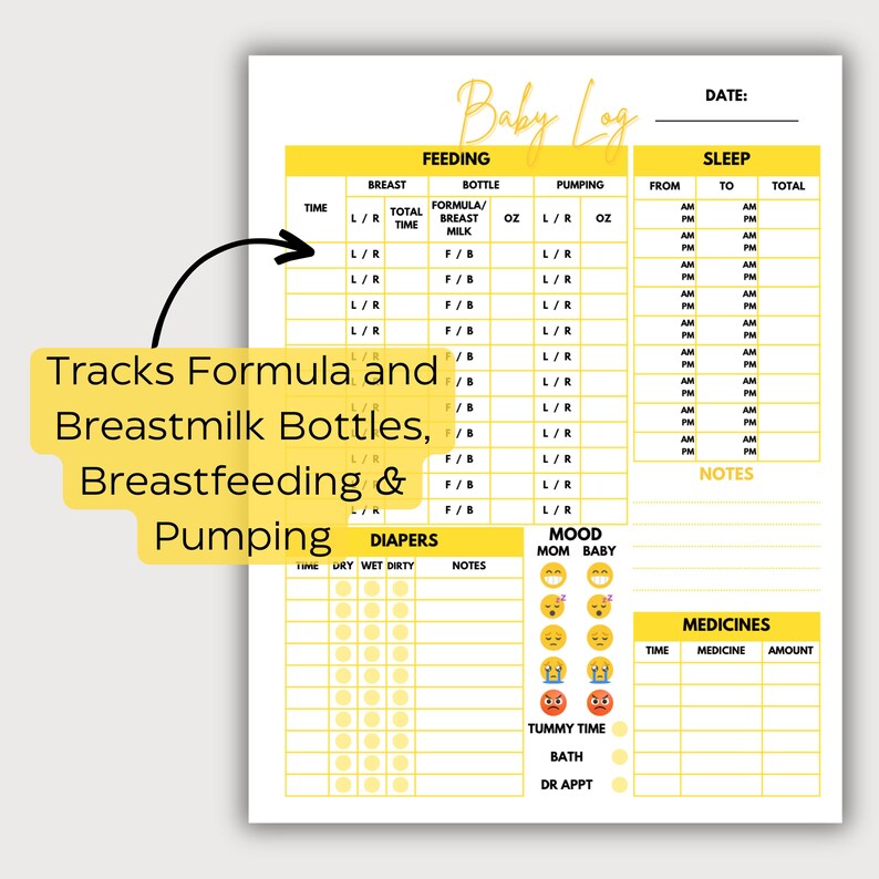 Newborn Baby Care Log Printable: Feeding, Sleep, Diaper (PDF Download ...