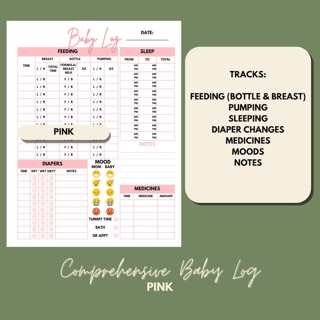 Comprehensive Baby Care Log Printable -pink | Newborn Care Log ...