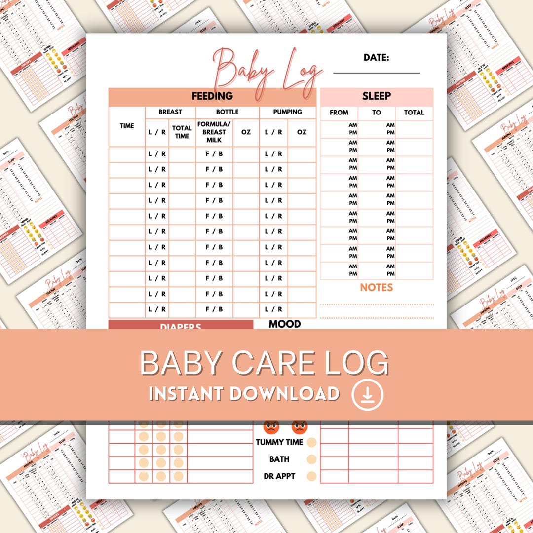 Baby Log Printable - Peach | Newborn Log | Baby Care Log | Pumping Log ...