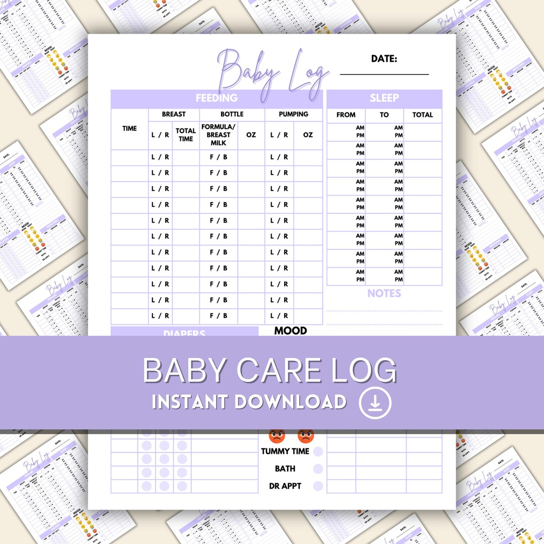 Comprehensive Baby Care Log Printable - Light Purple | Newborn Care Log ...