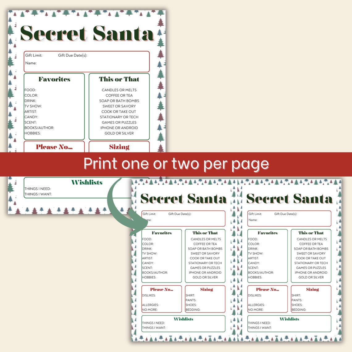 Secret Santa Questionnaire | Printable | Holiday Party Games | Family ...