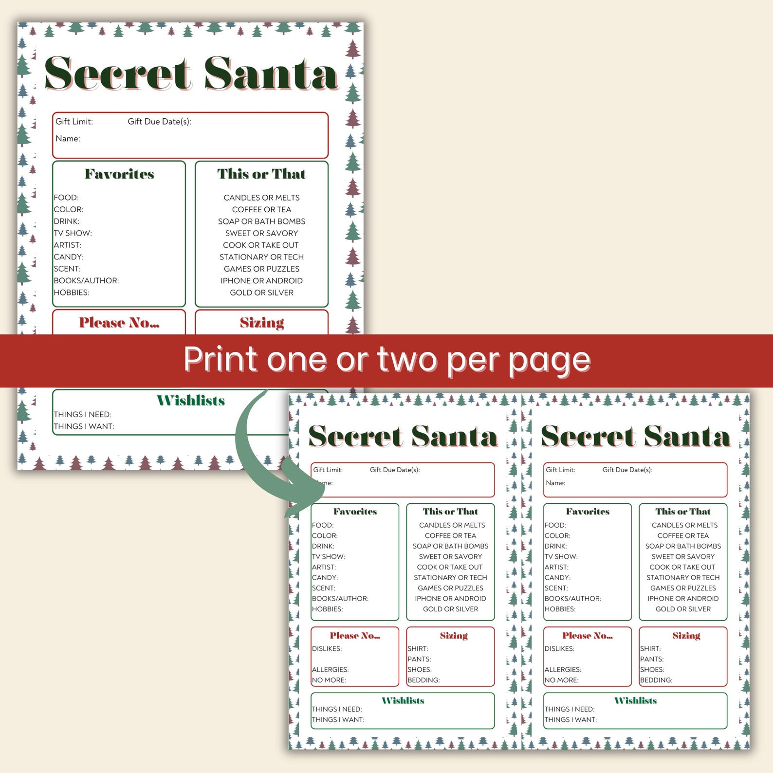 Secret Santa Questionnaire | Printable | Holiday Party Games | Family ...