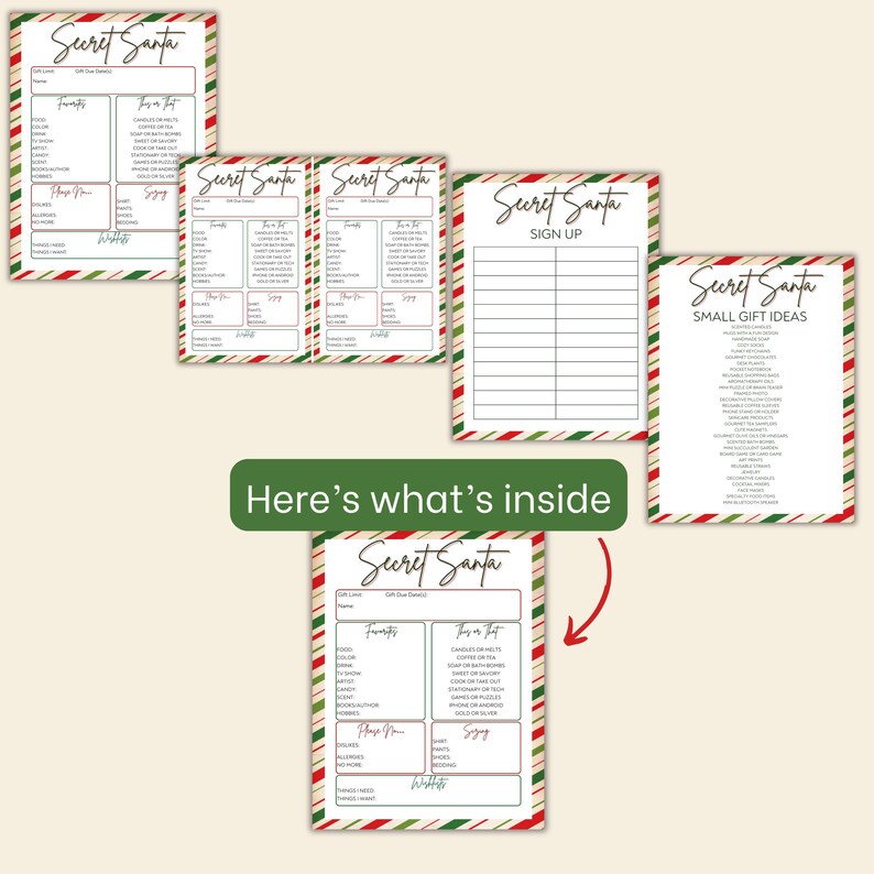 Secret Santa Questionnaire | Printable Secret Santa | 2 Print Options ...