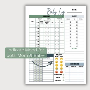 Baby Log Printable - Sea Glass | Newborn Log | Baby Care Log ...