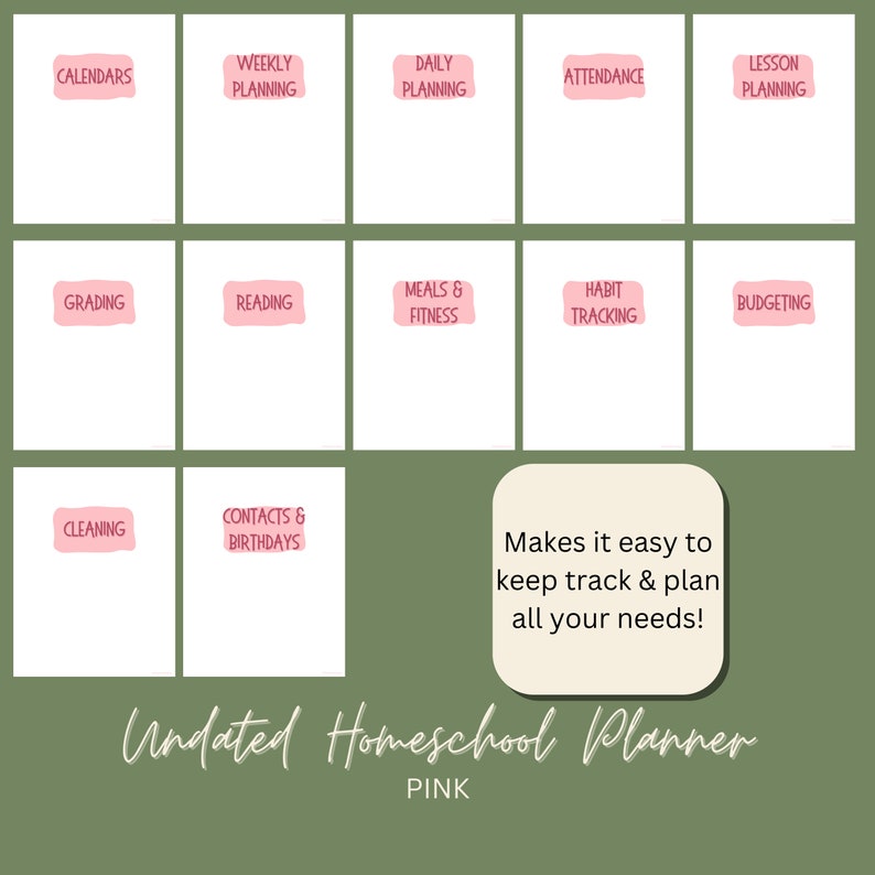 Pink Homeschool Planner Printable: Undated, All-in-one (PDF Print) - Etsy